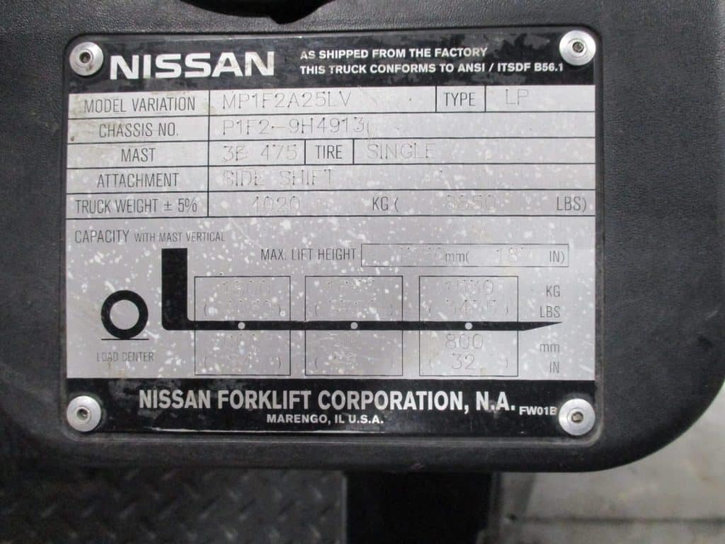 2012 Nissan PF50LP 5000 lb Capacity Pneumatic Forklift