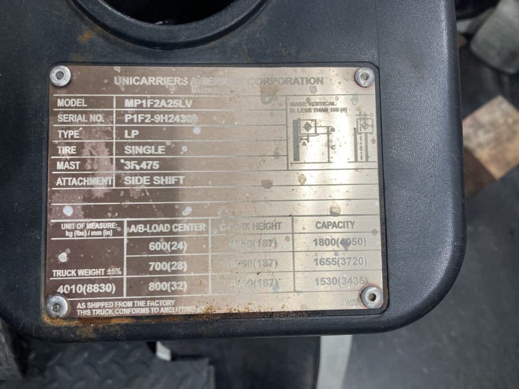 2019 UniCarriers PF50LP 5000 lb Capacity Pneumatic Forklift